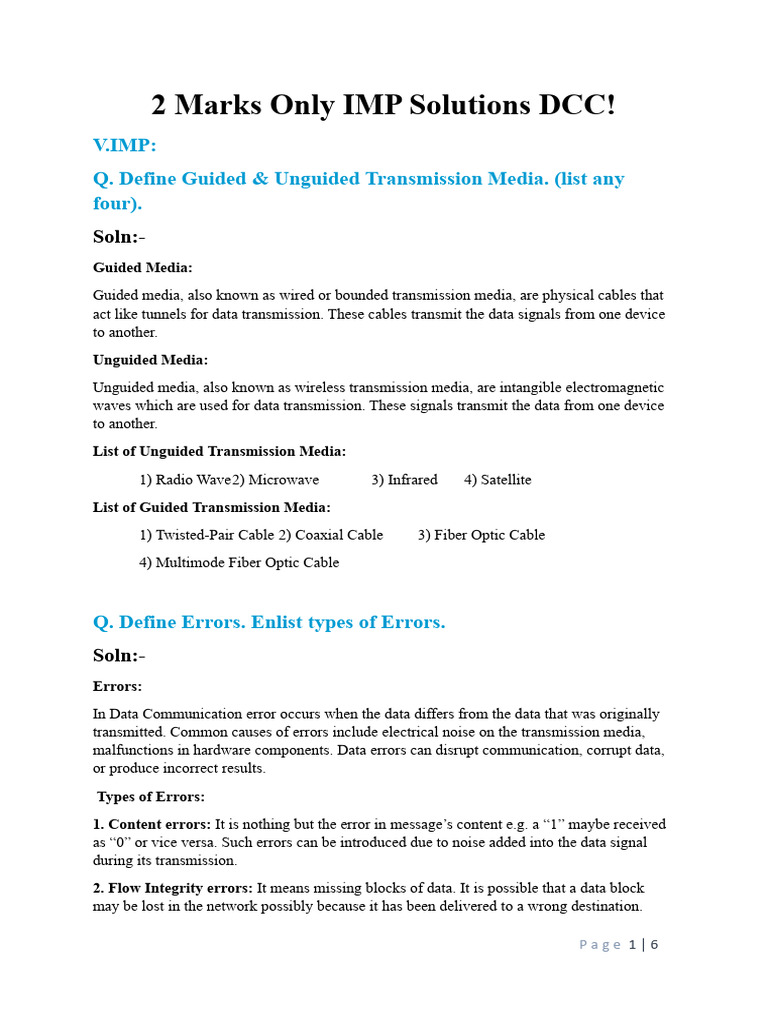 2 Marks Only IMP Solutions DCC | PDF | Transmission Medium | Computer ...