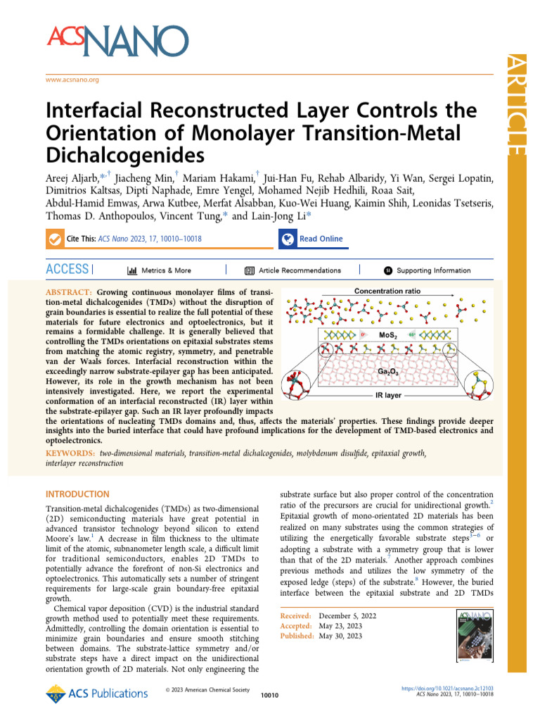 Aljarb Et Al 2023 Interfacial Reconstructed Layer Controls The Orientation of Monolayer ...
