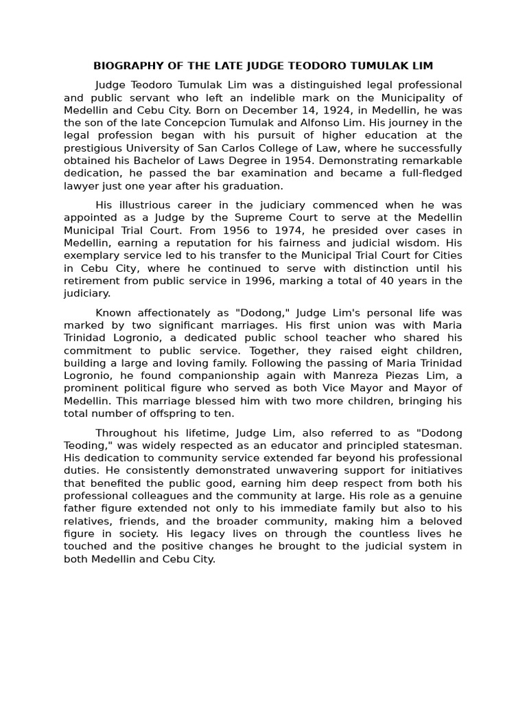 Legacy of Judge Teodoro Lim | PDF | Public Law | Judiciaries
