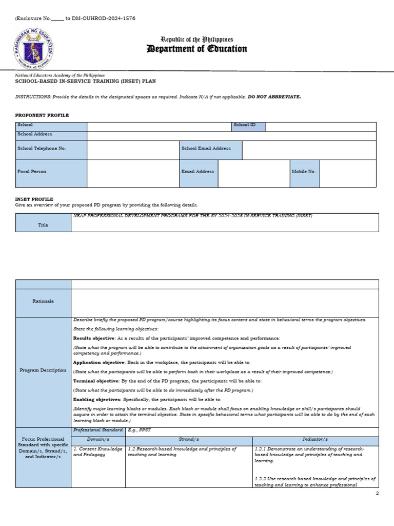 Detailed PD Program Design M - E Plan Form and Budget Matrix MEDELIN ...