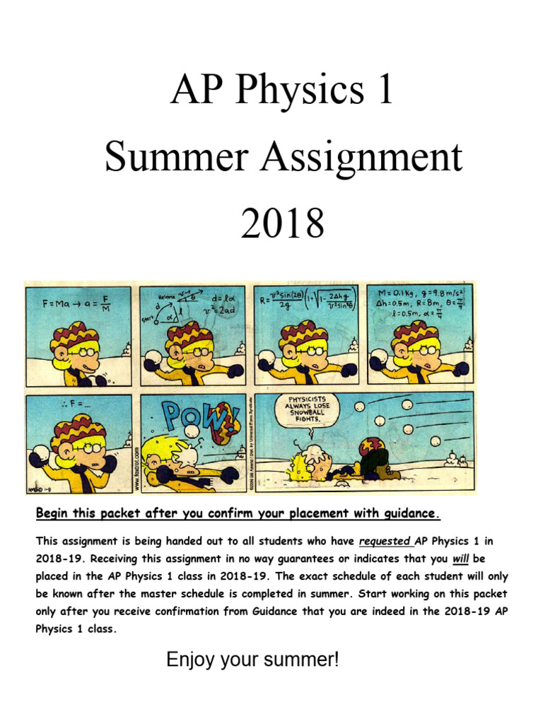 AP Physics 1 SUMMER HOMEWORK | PDF | Speed | Acceleration