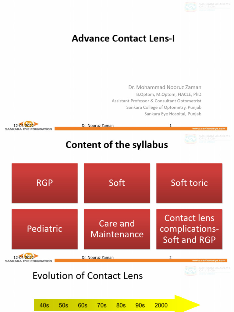 Advanced Contact Lens-I by Dr. Noor | PDF | Contact Lens | Cornea