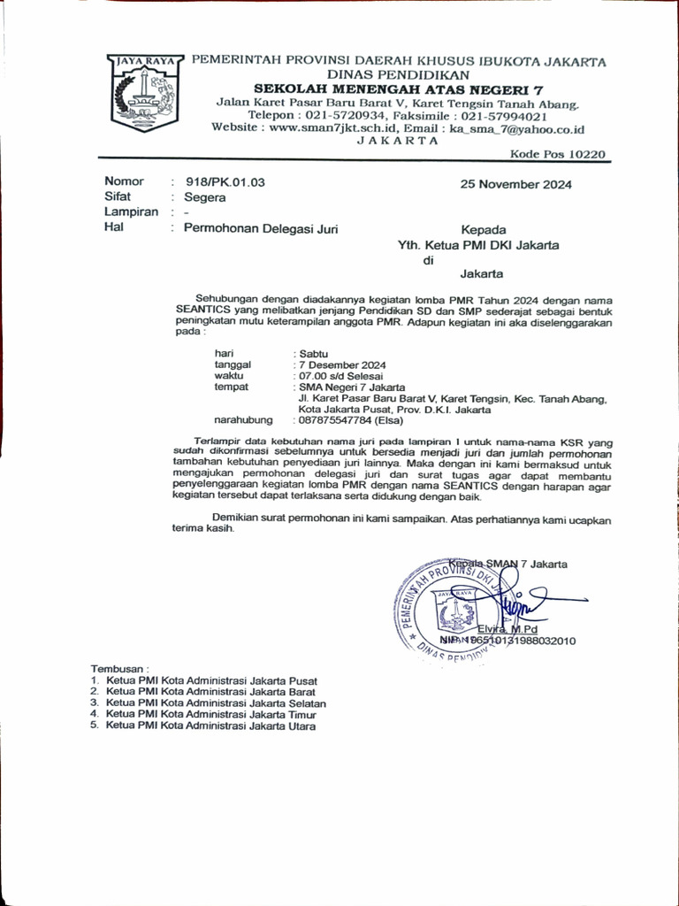Surat Permohonan Delegasi Juri Lomba PMR SEANTICS | PDF