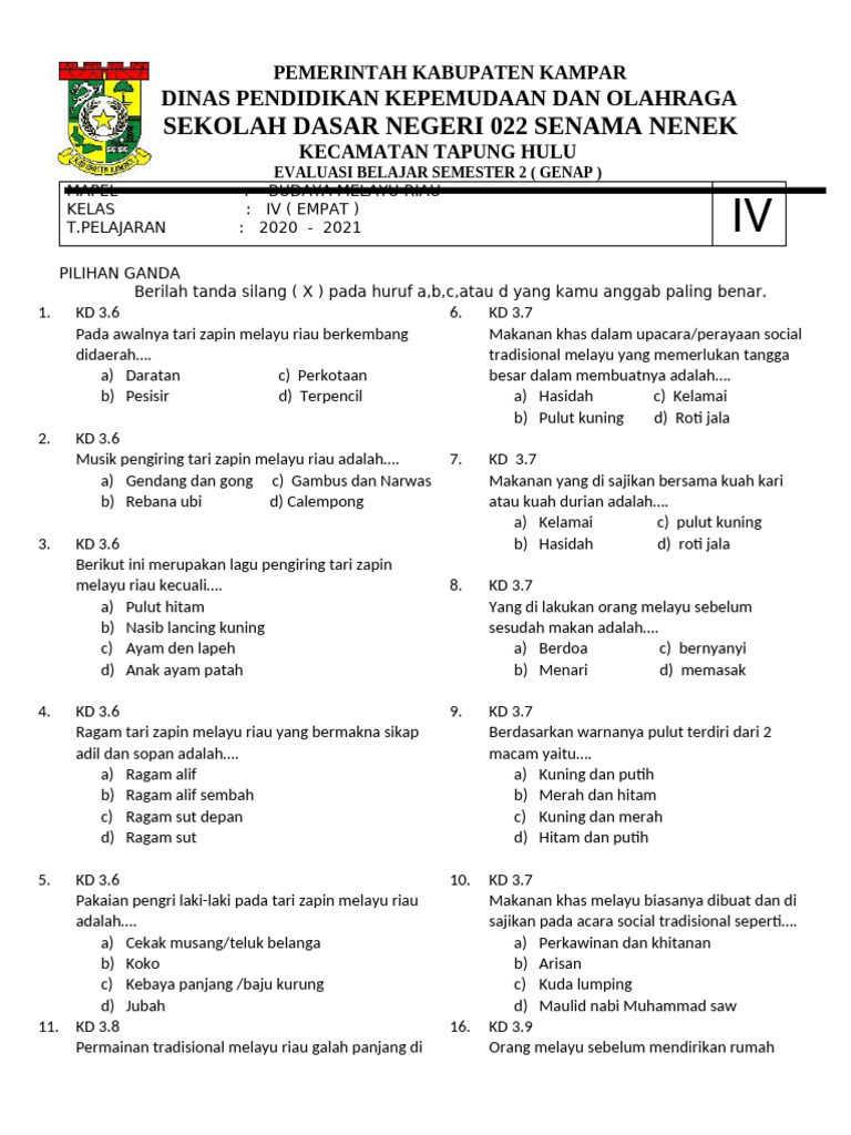 SOAL UJIAN BMR KLS 4 SMTR 2 | PDF