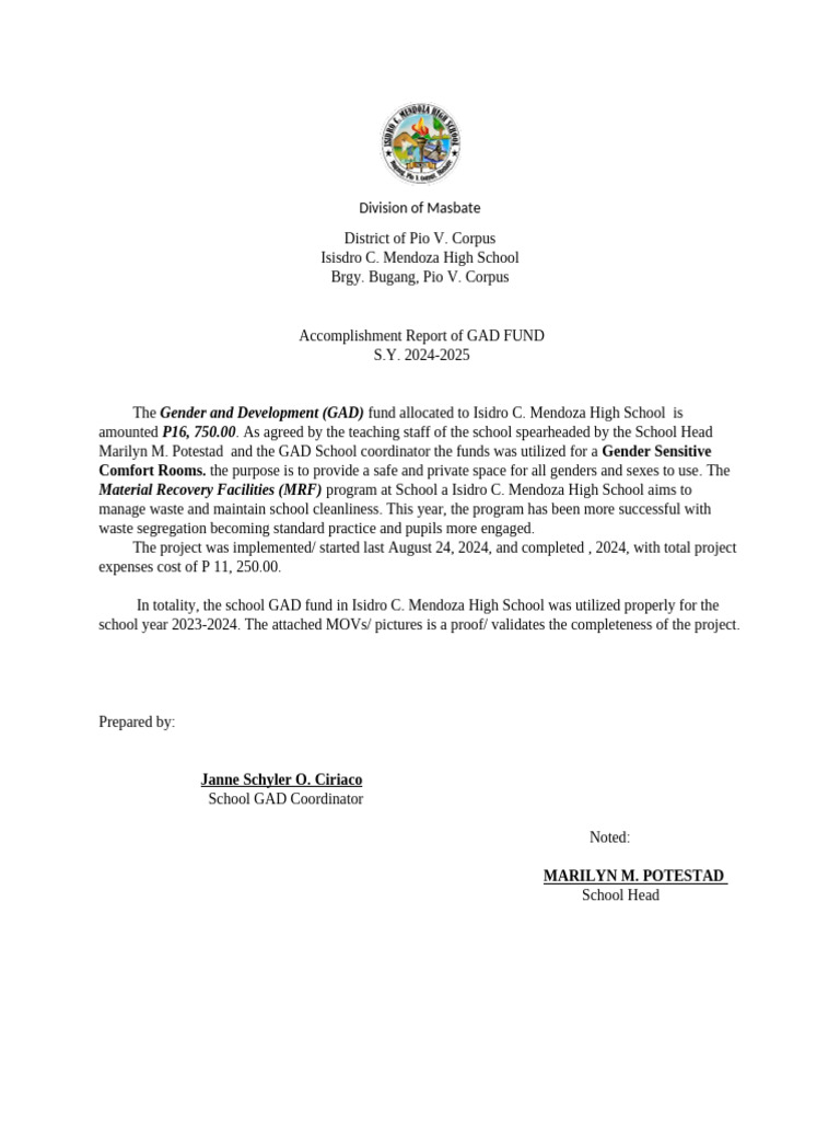 Gad Anes Accomplishment Report | PDF