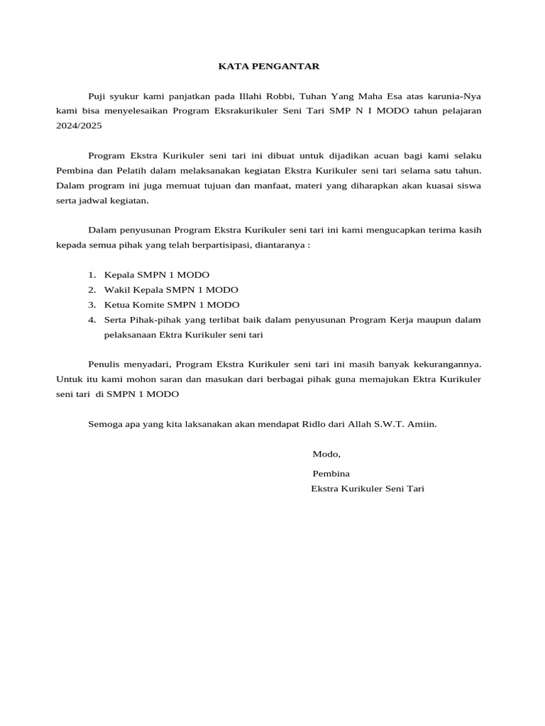 Program Kerja Ekstra Tari 2024 | PDF