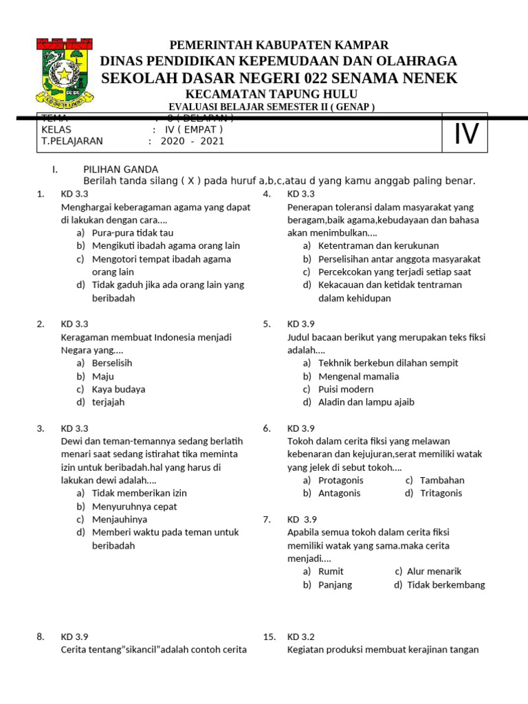 Soal Ujian Kls 4 Tema 8 Semester 2 | PDF