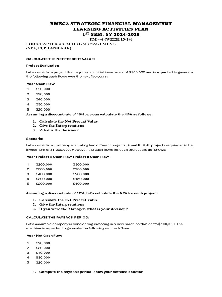 I Am Sharing 'C4 COMPUTATION EXERCISES BMEC2 STRAT FINMAN - ' With You | PDF | Net Present Value ...