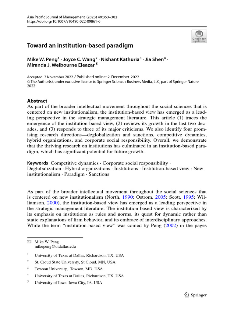 Toward an institution‑based paradigm | PDF | Paradigm