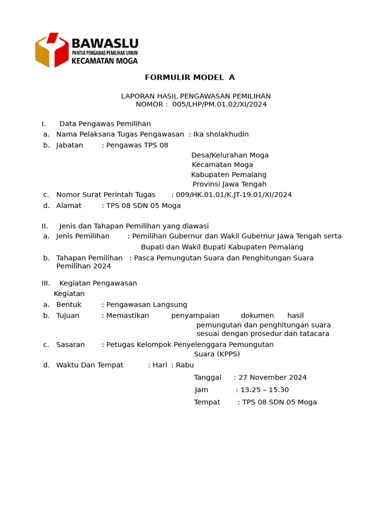 Om A (Pasca Pemungutan Dan Penghitungan Suara) TPS 08 | PDF