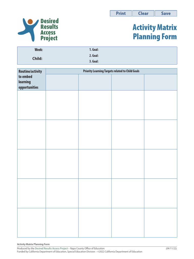Activity Matrix Planning Tool for Educators | PDF | Matrix (Mathematics ...