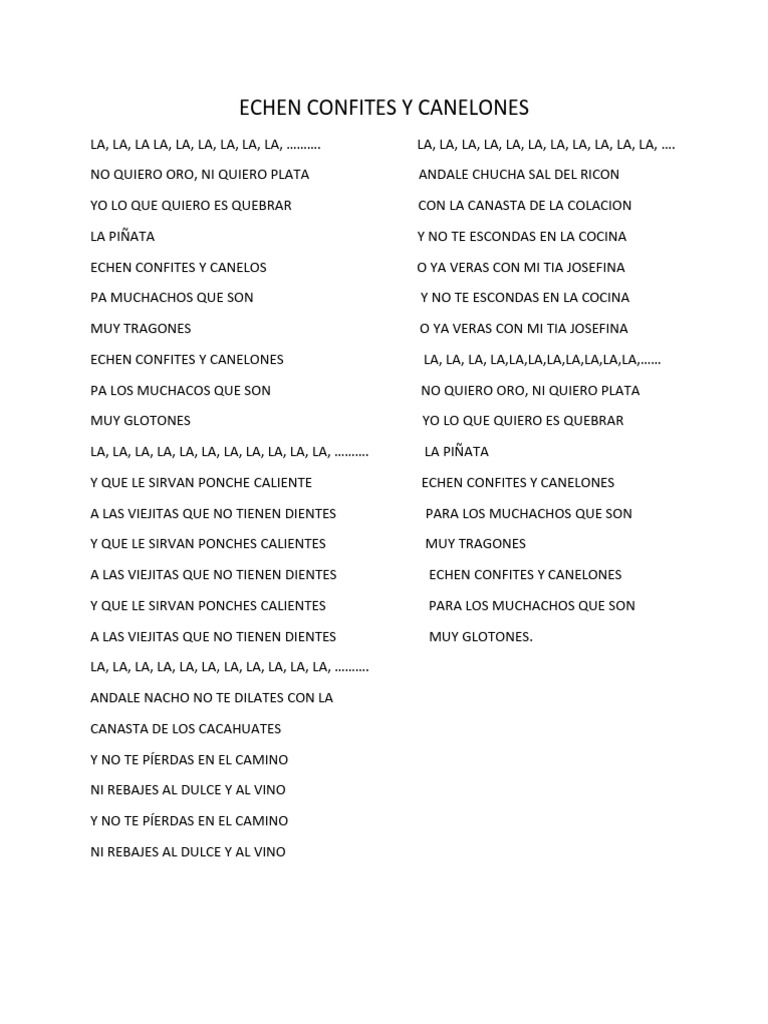 Echen Confites y Canelones: Letra | PDF