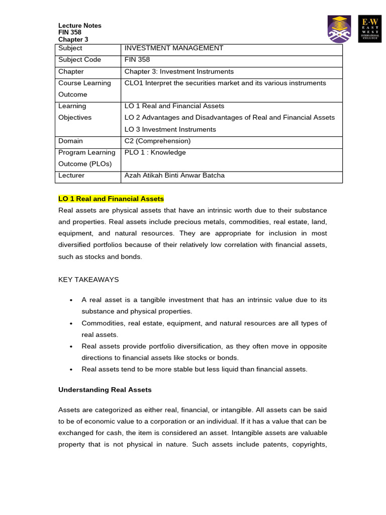 Lecture Notes Chapter 3 Fin 358 | PDF | Bonds (Finance) | Stocks