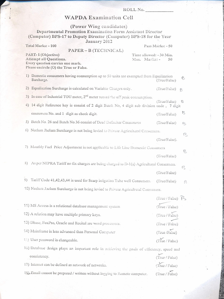 WAPDA Promotional Exam Paper | PDF