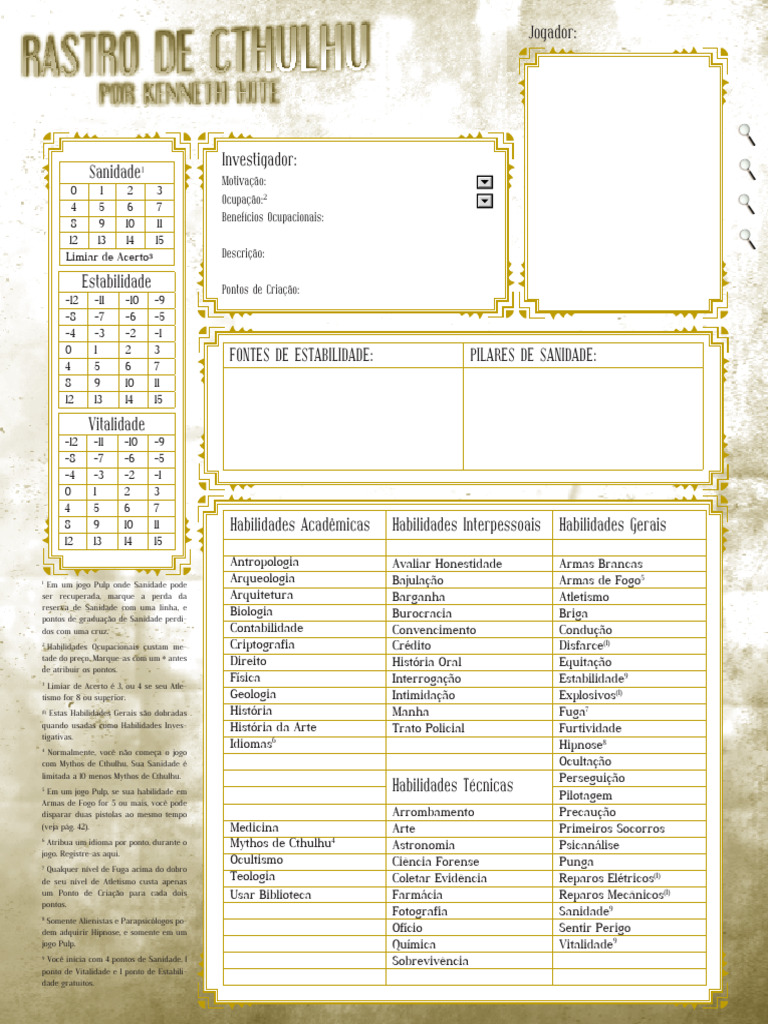 Rastros de Cthulhu - Ficha Thiago | PDF