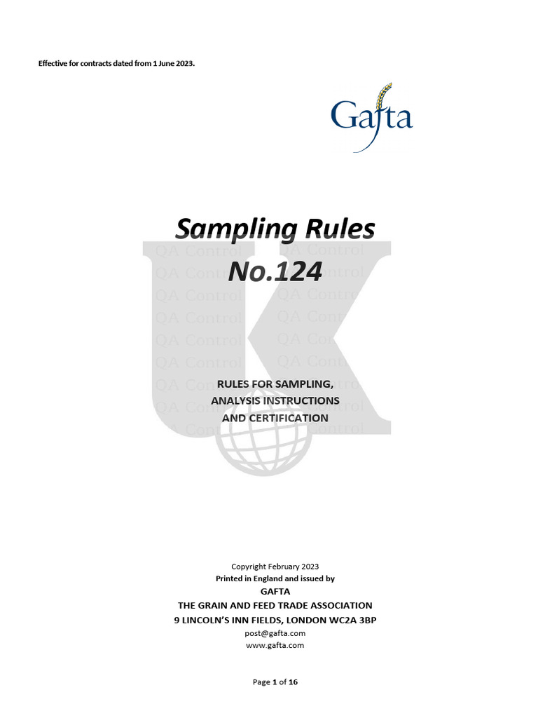 GAFTA 124-2023 取样规则Sampling Rules | PDF
