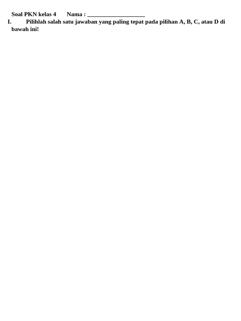 Soal SAS 1 PPKN Kelas 4 | PDF