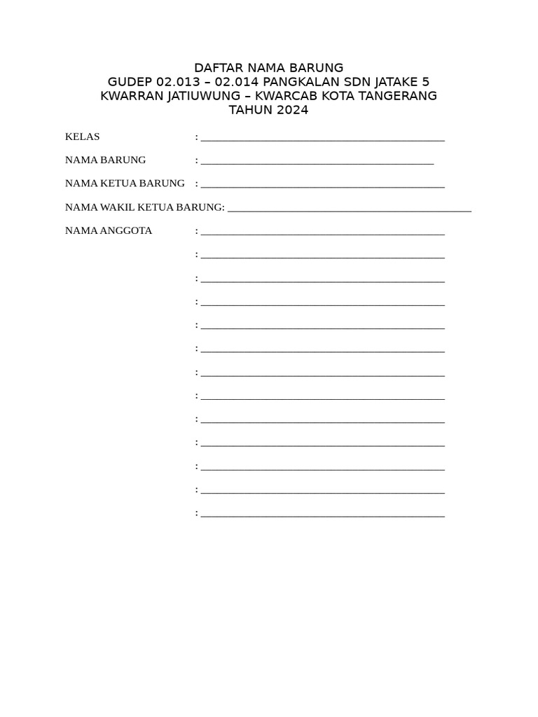 DAFTAR NAMA REGU | PDF