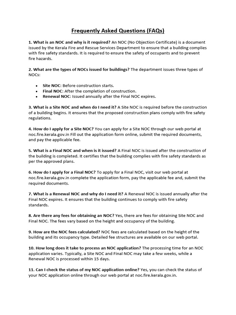 Kerala NOC FAQs for Fire Safety Compliance | PDF | Fire Safety | Safety