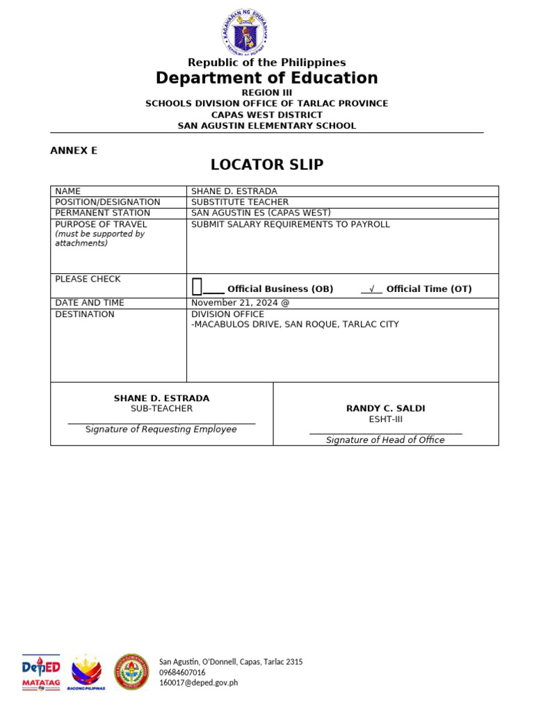 Sample Locator Slip | PDF