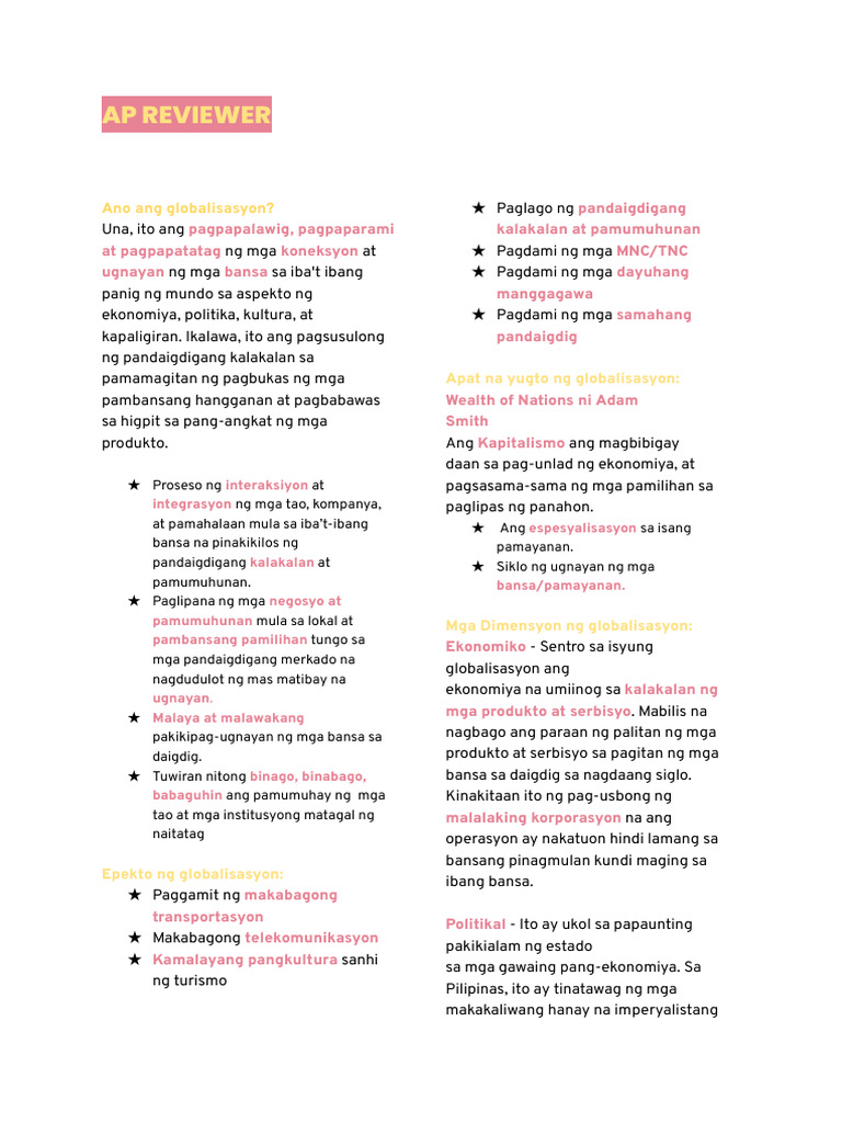ARALING PANLIPUNAN GRADE 10 SECOND QUARTER REVIEWER | PDF