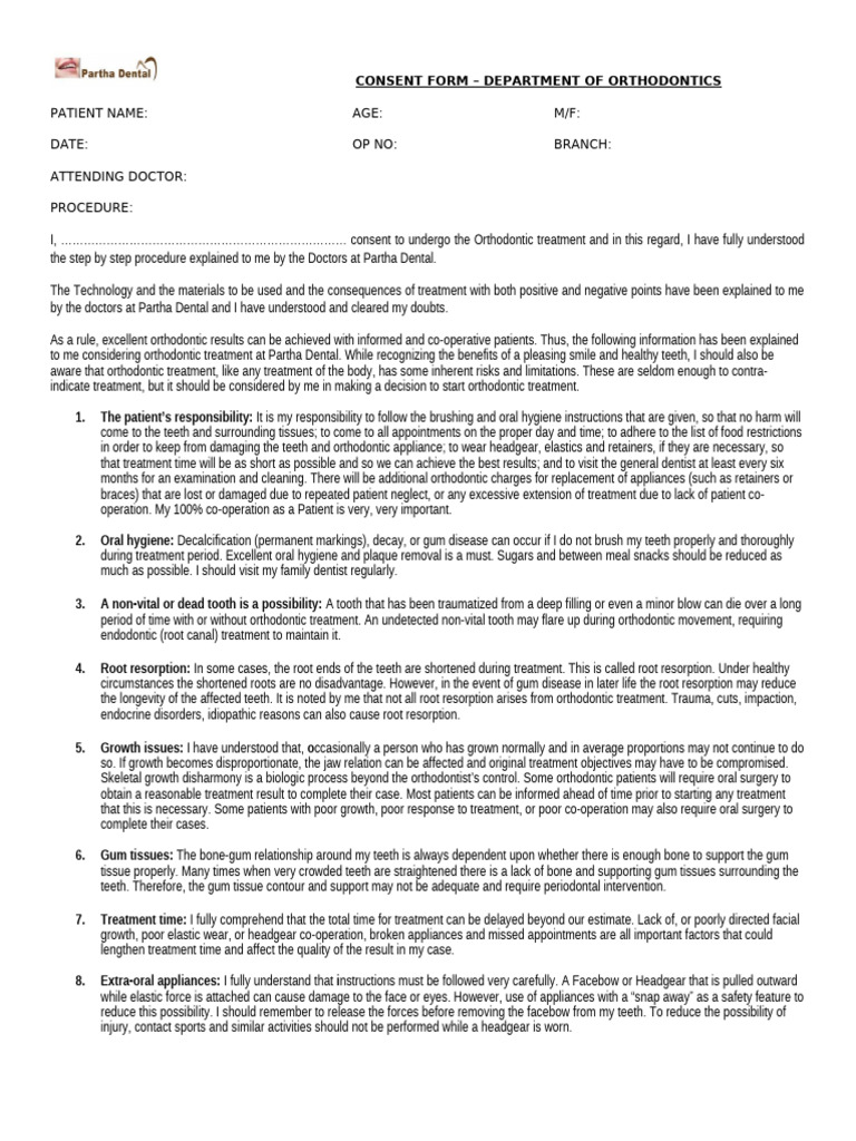 Ortho Consent Form (ALIGNERS) | PDF | Orthodontics | Oral Hygiene