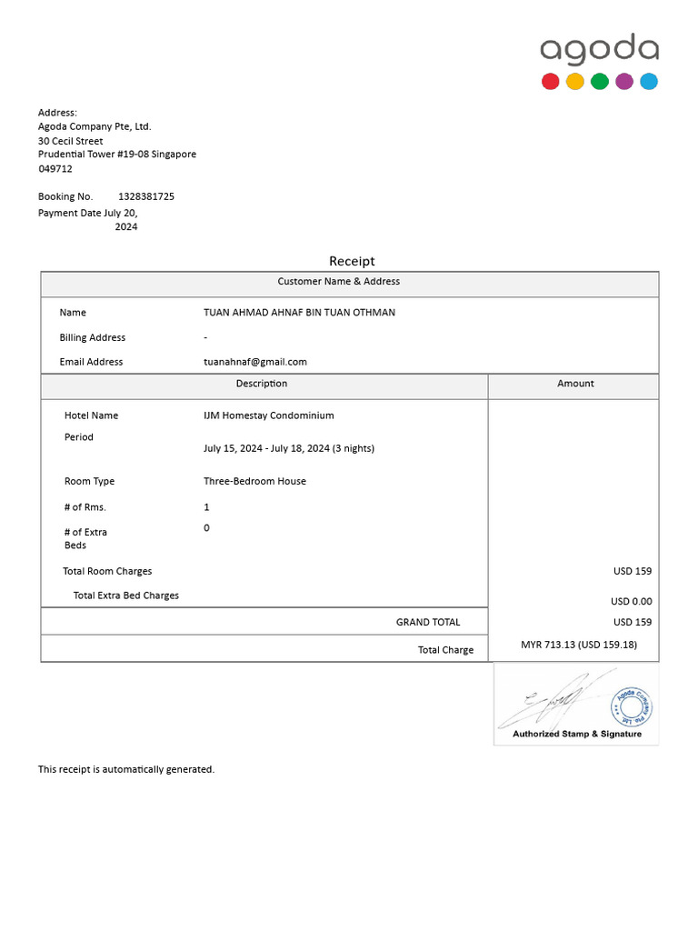 Receipt Homestay Sandakan | PDF