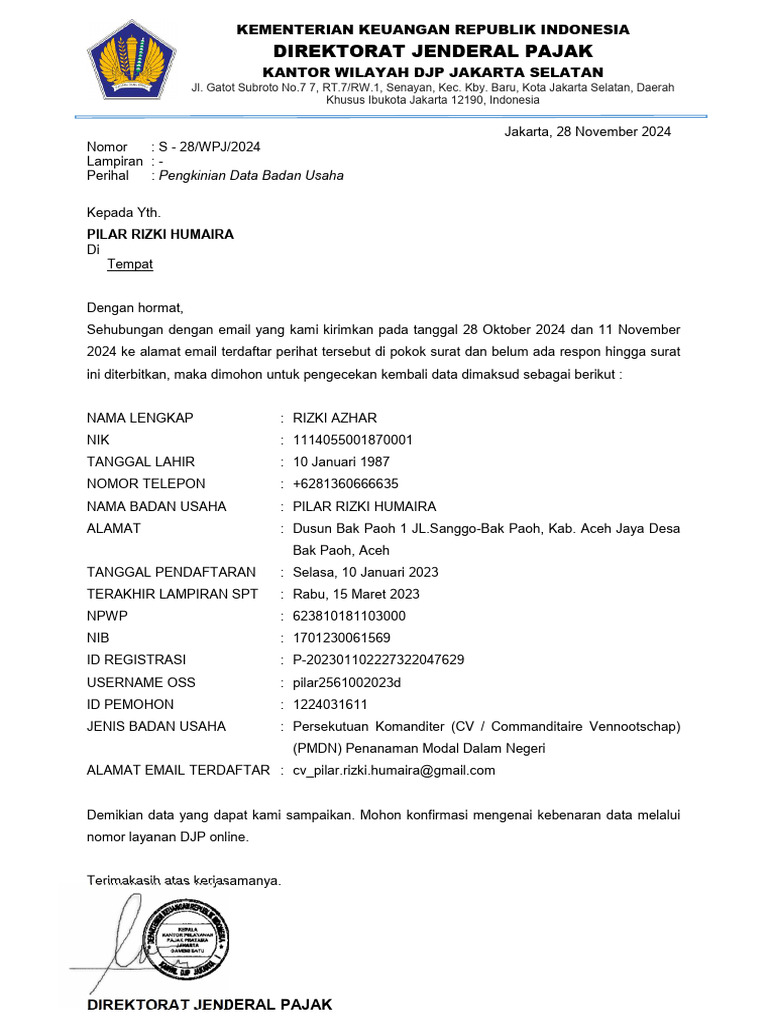 Pengkinian Data - Rizki Azhar - Cv. Pilar Rizki Humaira | PDF