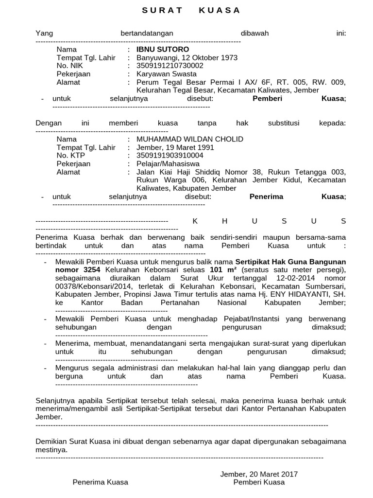 Surat Kuasa Pengurusan BPN | PDF