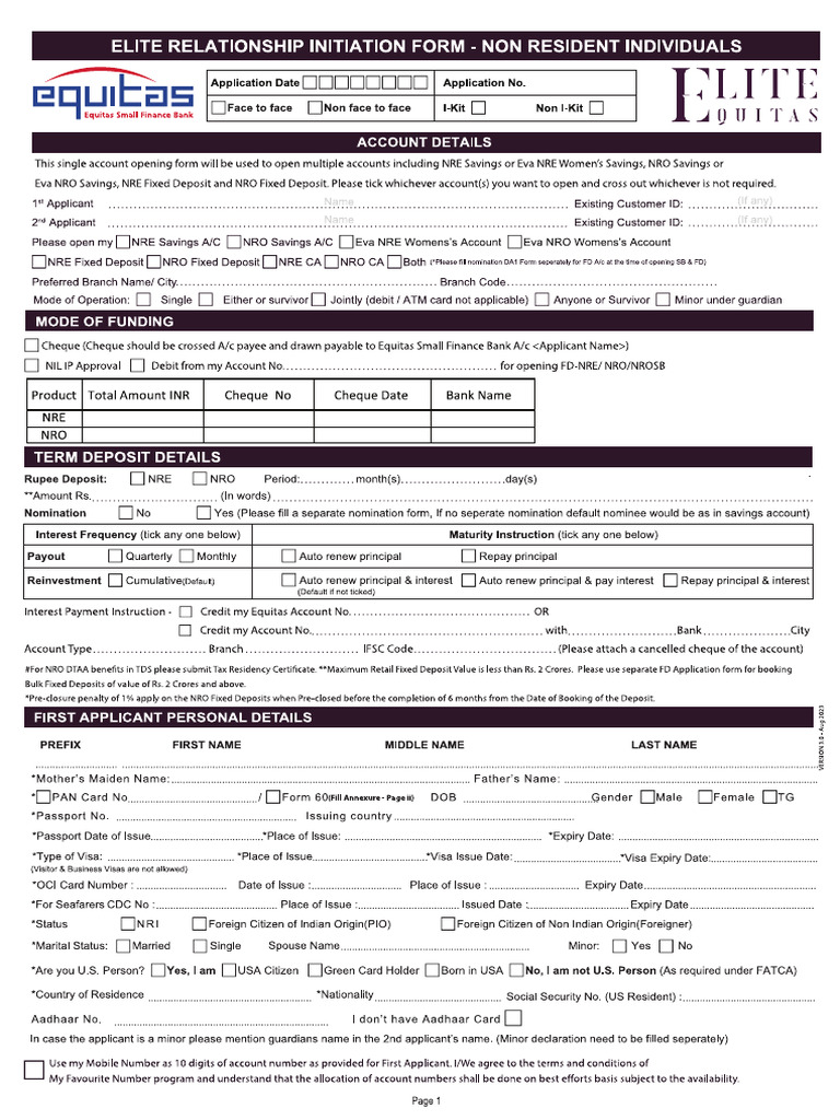 ELITE NRI Application Form Sept 2023 Final 589833e78b | PDF ...