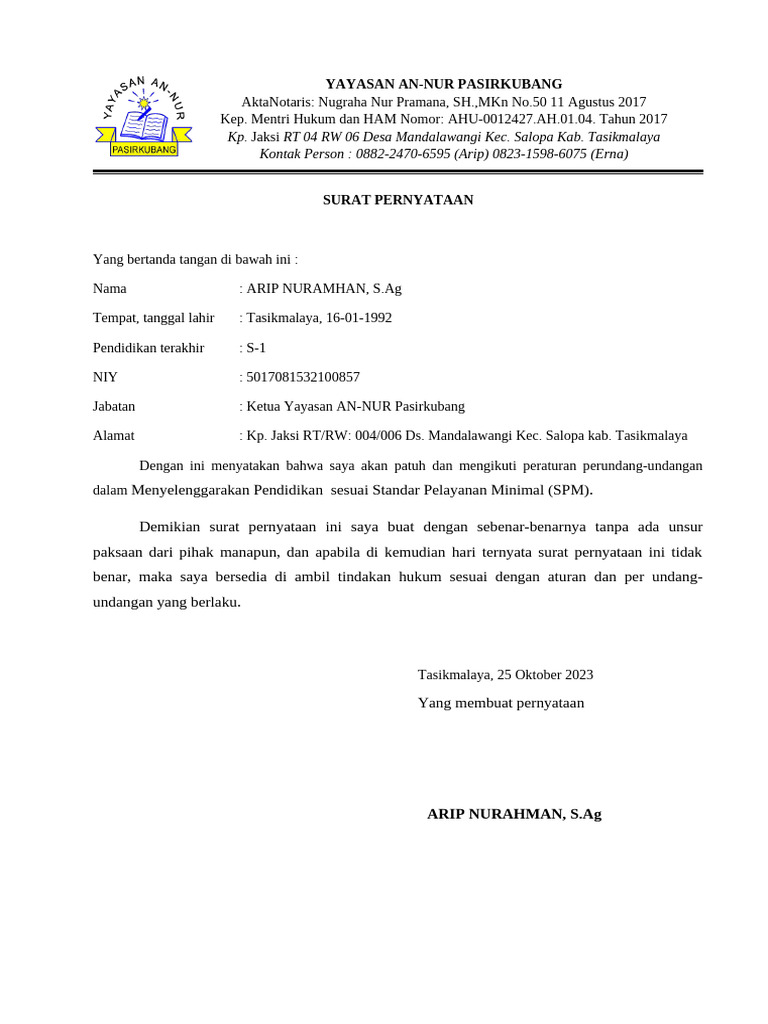 Surat Pernyataan SPM | PDF