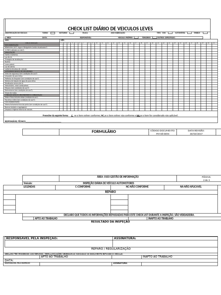 Check List Diário de Veiculos Leves | PDF | Veículos | Veículo motorizado