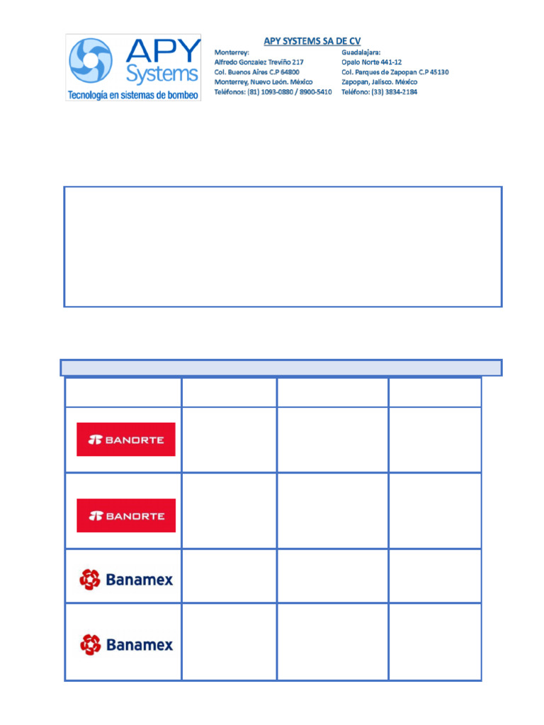 Datos Bancarios APY SYSTEMS | PDF