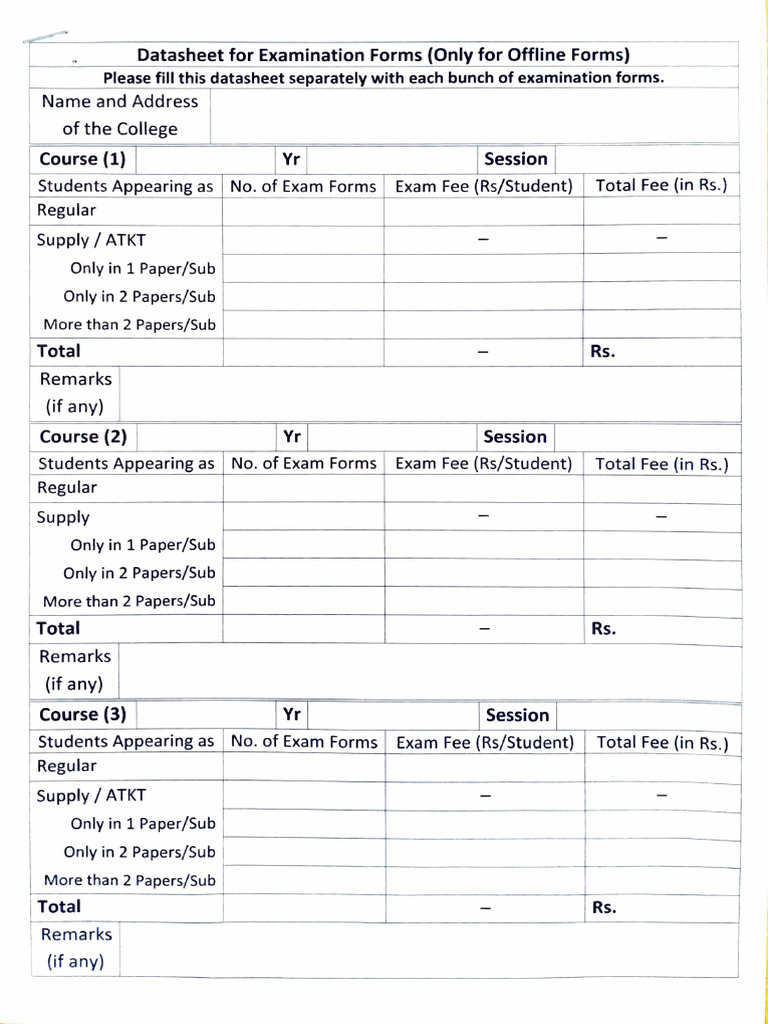 Datasheet Offline Exam Mode Form | PDF