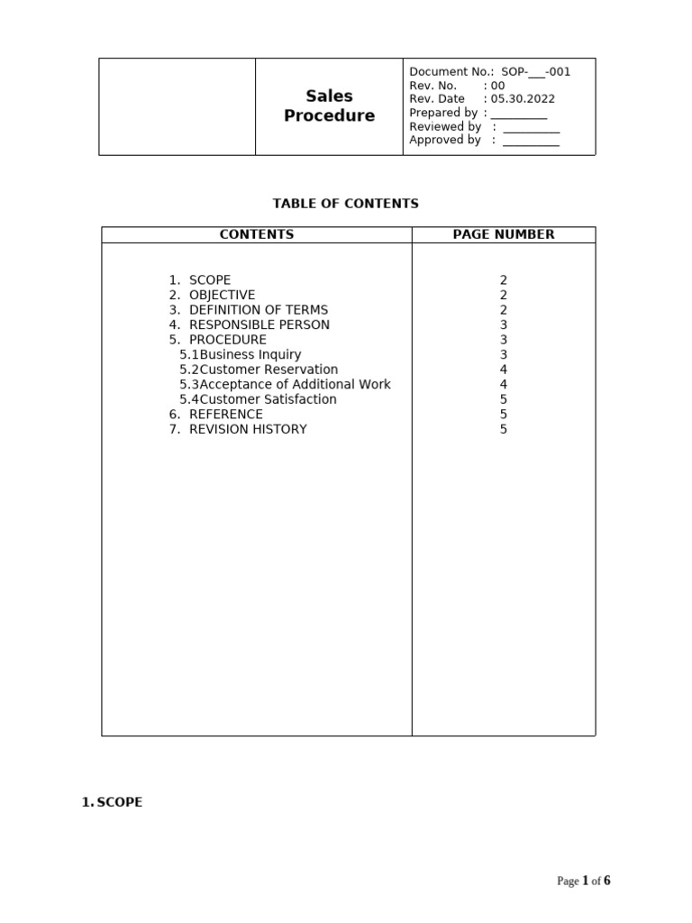 Sample Sales Procedure - Rev00 | PDF | Customer | Business