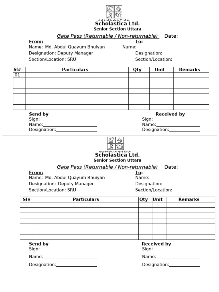 Gate Pass Format-04!06!2024 | PDF
