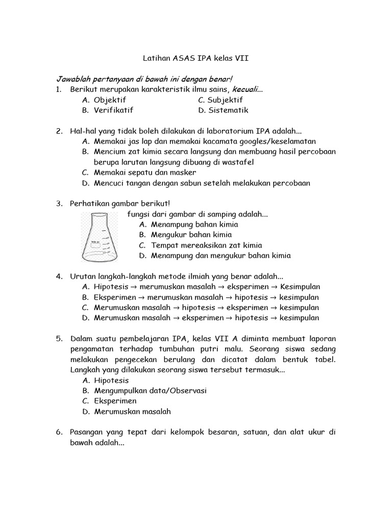 (2024) Latihan ASAS IPA Kelas VII Semester 1 | PDF