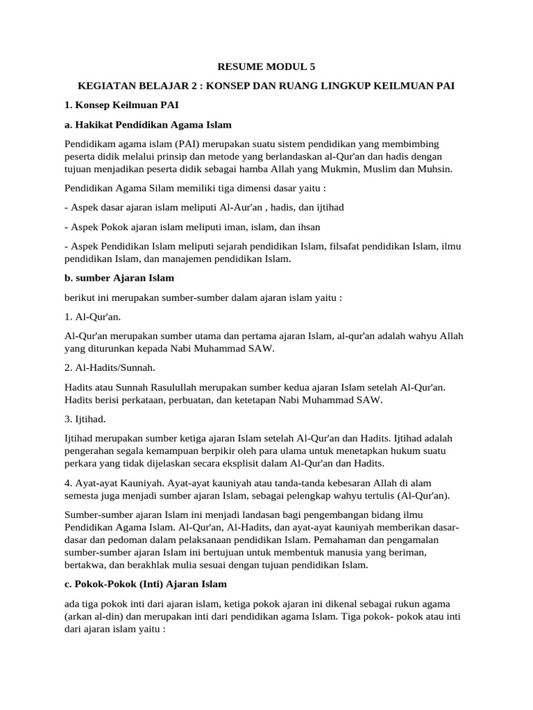 Resume Modul 5 KB-2 Konsep Dan Ruang Lingkup Keilmuan Pai | PDF