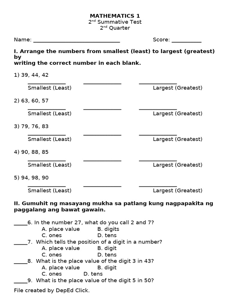 Math 1 - Q2 - ST2 | PDF
