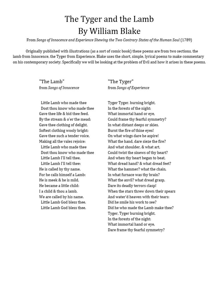 The Lamb and the Tyger | PDF | English Poetry | Poetry