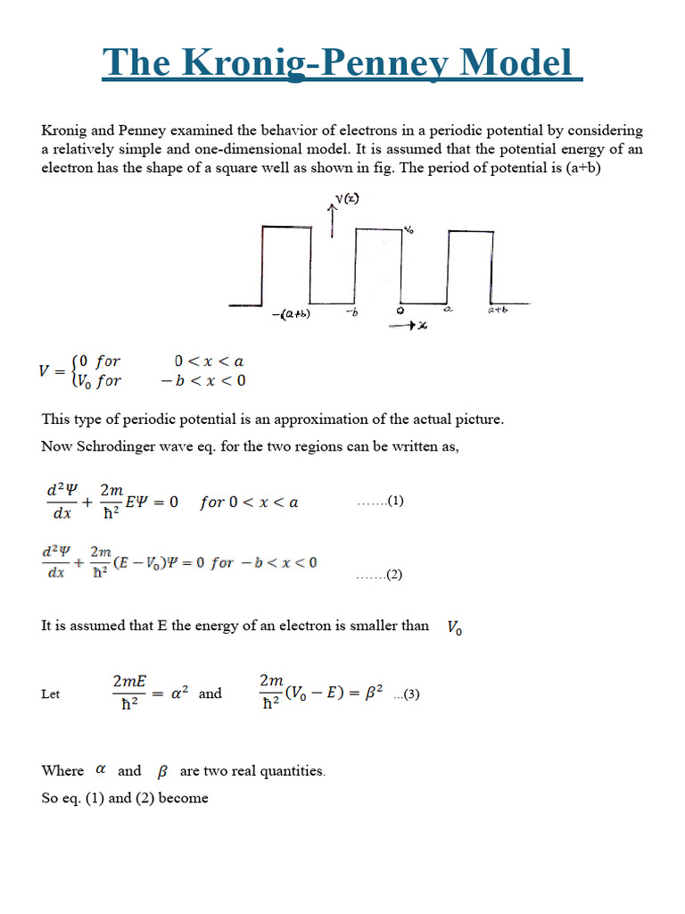 The Kronig Panny model | PDF | Phases Of Matter | Electromagnetism