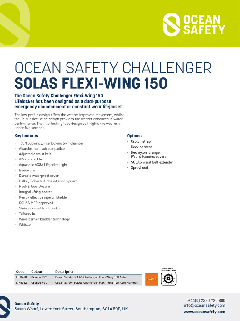 Challenger SOLAS Flexi-Wing 150 Datasheet V1 | PDF