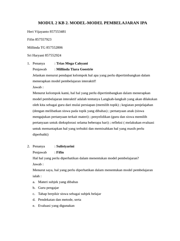 NOTULEN MODUL 2 KB 2 MODEL PEMBELAJARAN | PDF