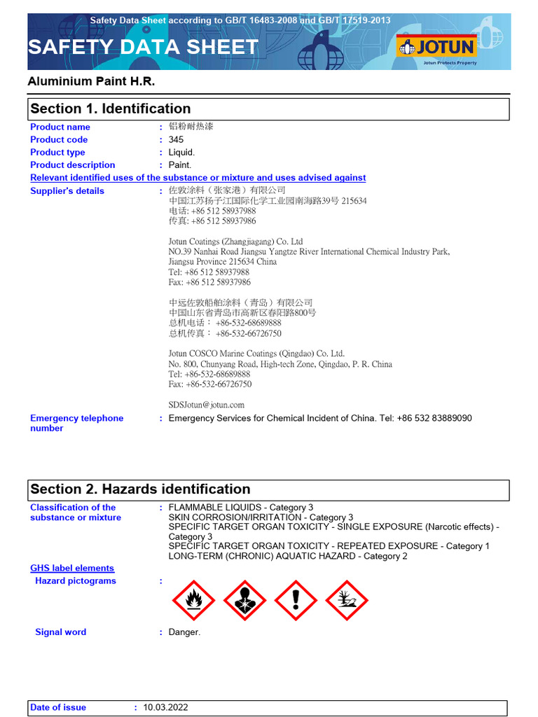 Aluminium Paint H.R. Safety Data Sheet | PDF | Toxicity