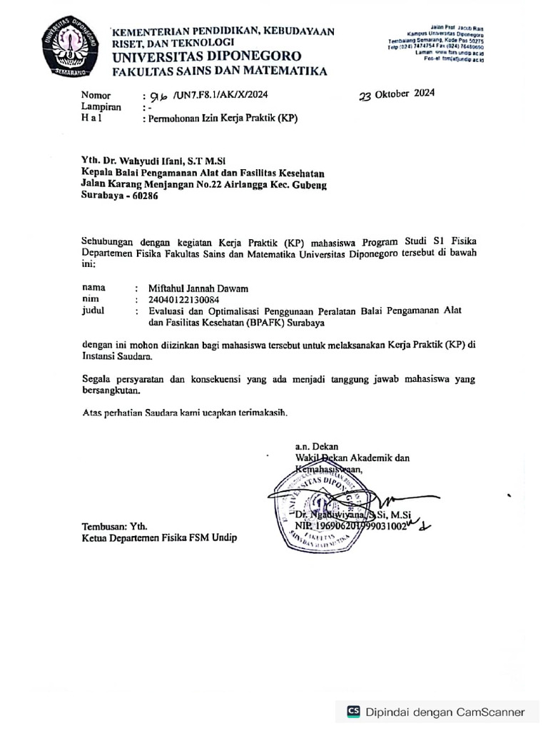 Surat Permohonan Izin Kerja Praktik | PDF