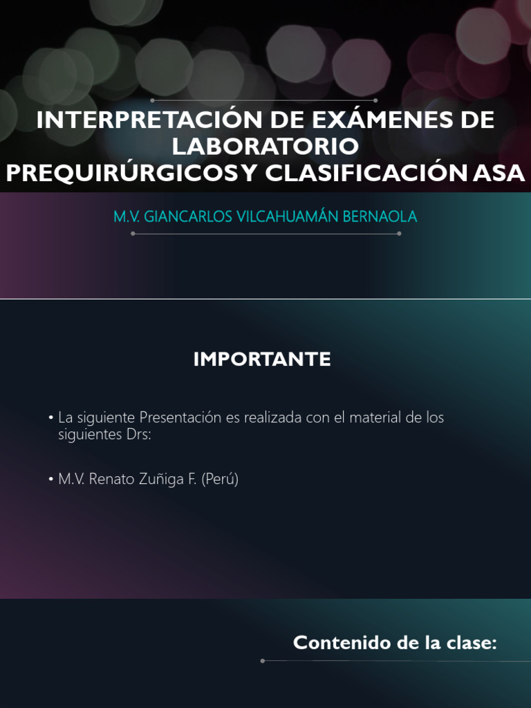 INTERPRETACION DE EXAMENES DE LABORATORIO PREQUIRÚRGICOS Y CLASIFICACIÓN ASA | PDF | Leucocito ...