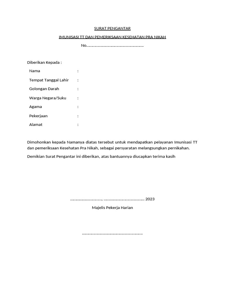 Surat Pengantar Imunisasi Catin | PDF