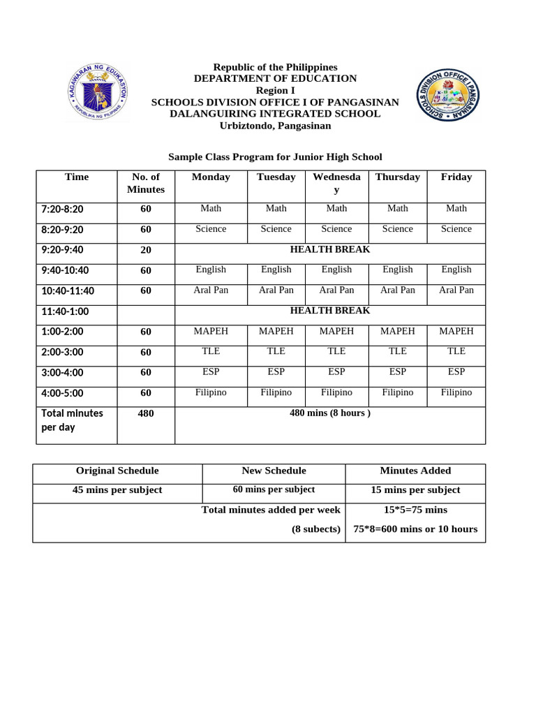 EXTENSION SCHEDULE 3 1 Hour Each | PDF