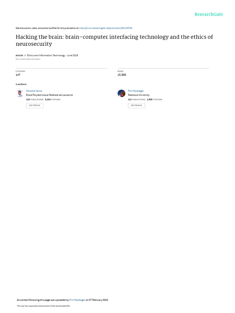 Hacking The Brain Brain-Computer Interfacing Techn | PDF | Electroencephalography | Neuroscience