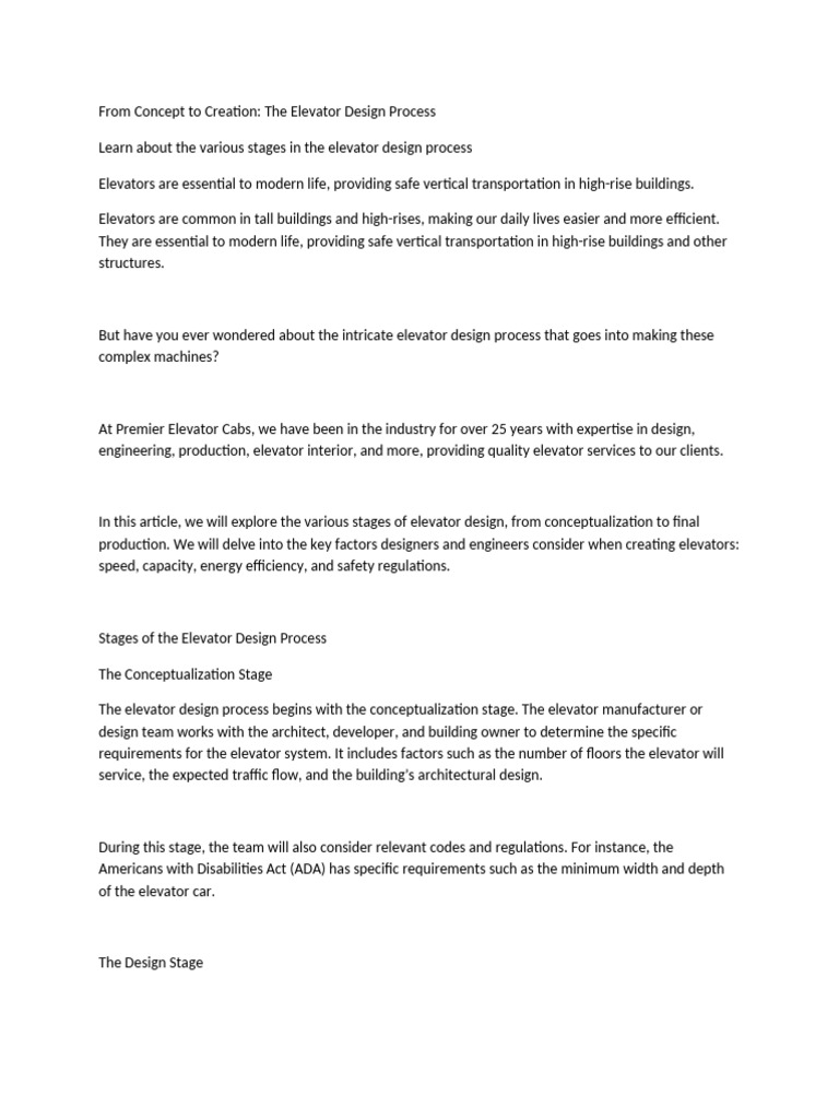Elevator Design Process Explained | PDF | Elevator | Safety